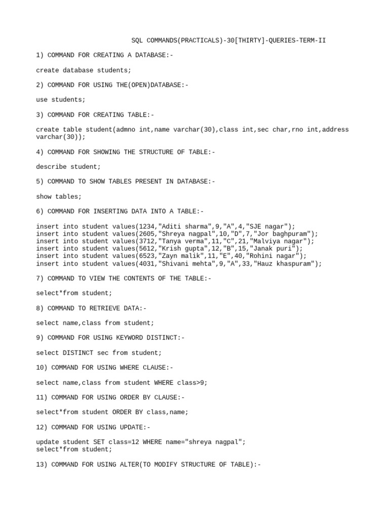 Xii-Ip-Sql Commands (Practice) | PDF | Databases | Computer Data Xii-Ip-Sql Commands (Practice) | PDF | Databases | Computer Data