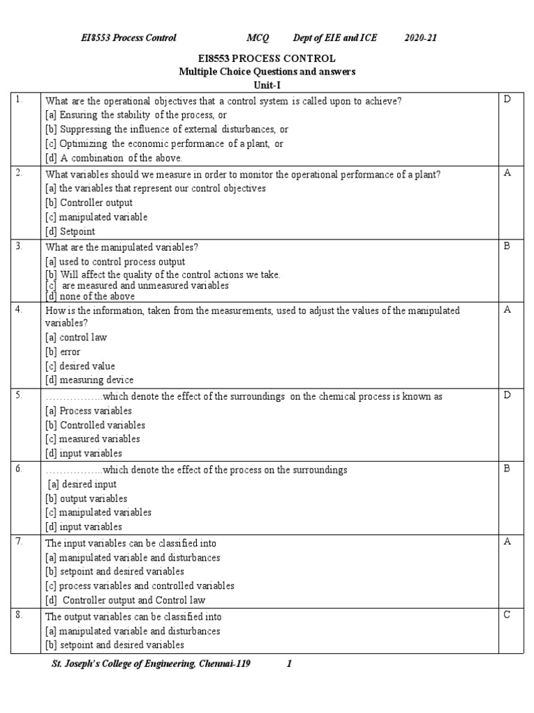 Process Control MCQ Final | Download Free PDF | Control Theory | Valve