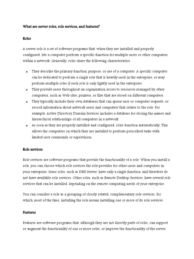 Server Roles and Features | PDF | Server (Computing) | Computer Network