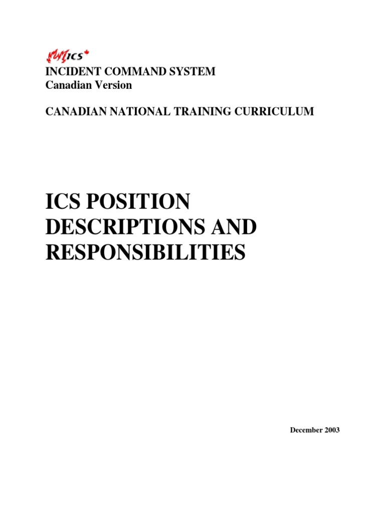 Ics Position Descriptions And Responsibilities Pdf Incident Command