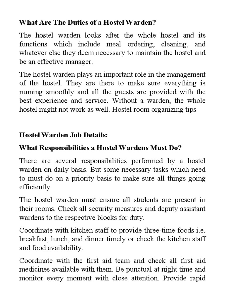 The Duties of A Hostel Warden | PDF | Educational Technology ...