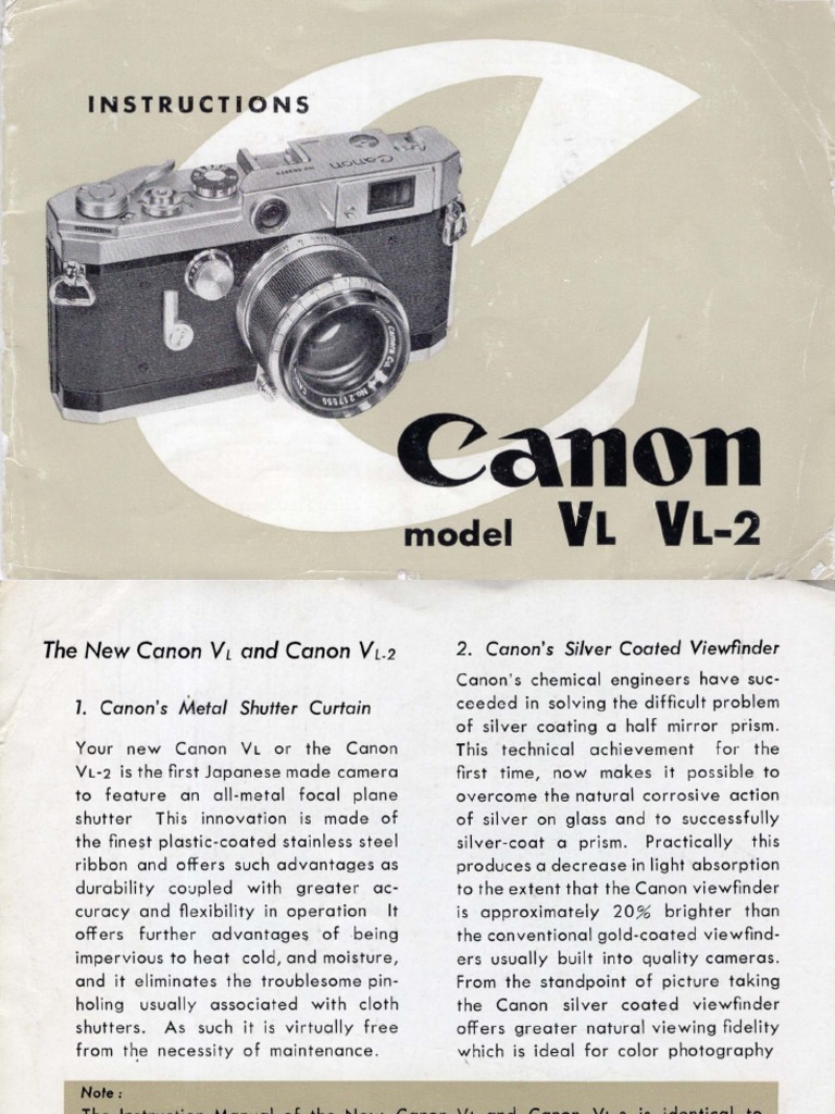 Canon: VL Vl-2 | PDF | Camera | Shutter (Photography)