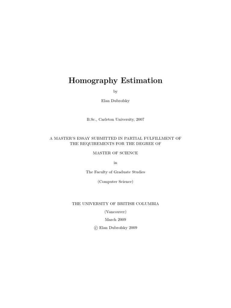 Homography - Estimation - Dubrofsky - Elan | PDF | Linear Algebra ...