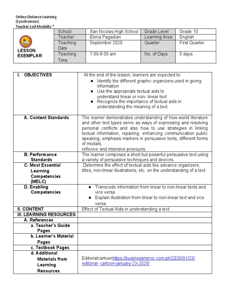 (Template) Sample-Lesson-Exemplar-Teacher-led | PDF | Learning | Medusa