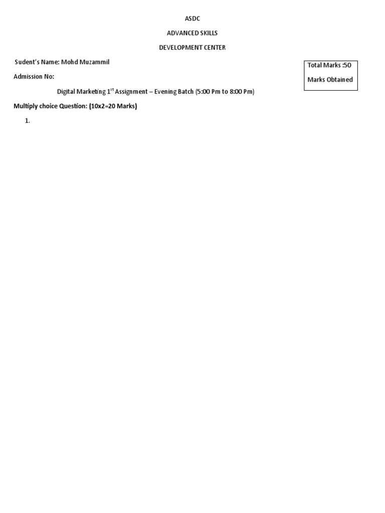 Multiply Choice Question: (10x2 20 Marks) | PDF