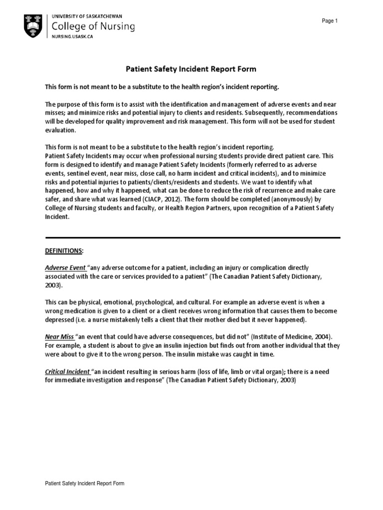 Nursing Patient Safety Incident Report | PDF | Patient Safety | Patient