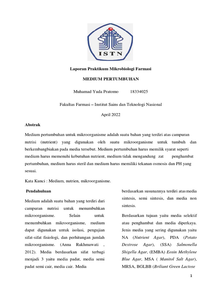 Muhamad Yuda Pratomo - L - Laporan Medium Pertumbuhan Dan Isolasi Mikroorganisme | PDF ...