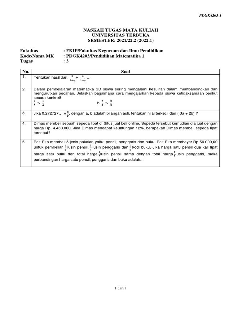 Soal pdgk4203 tmk3 1 | PDF