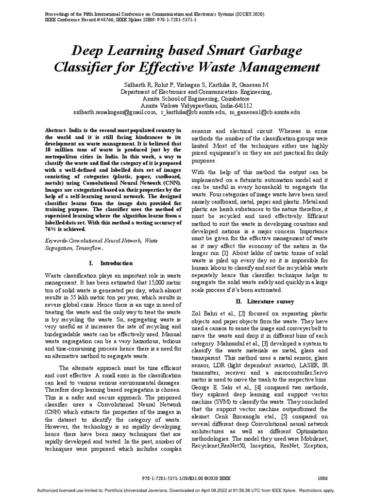 Deep Learning Based Smart Garbage Classifier For Effective Waste Management | Download Free PDF ...