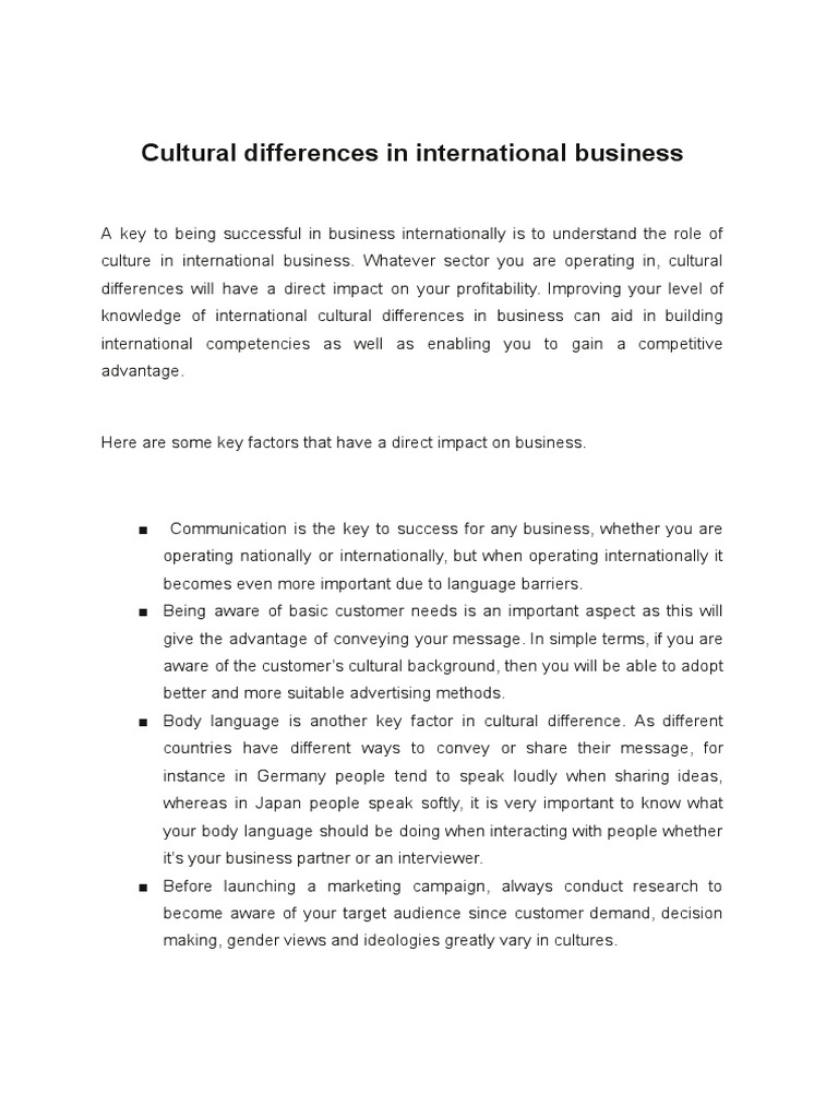 Cultural Differences in International Business | PDF | Body Language ...