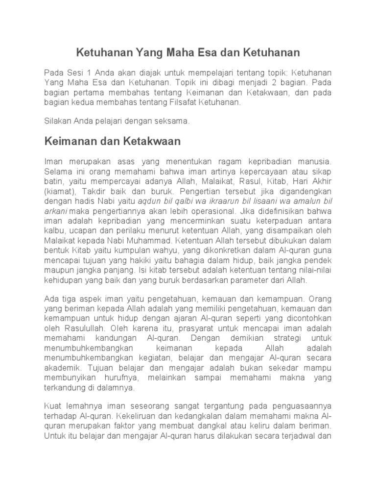 Ketuhanan Yang Maha Esa Dan Ketuhanan | PDF