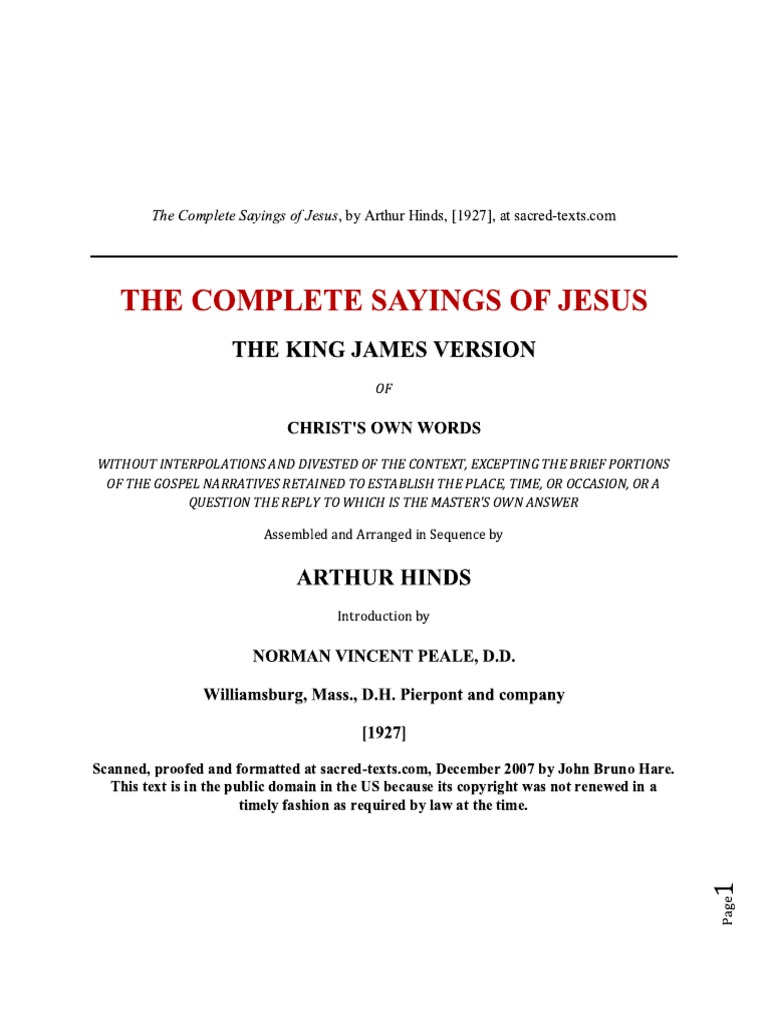 Complete Sayings of Jesus. | PDF