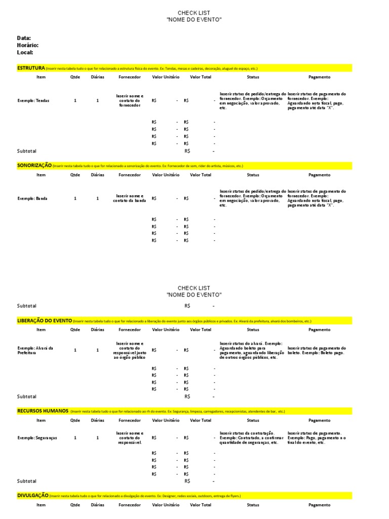 Modelo Check List para Eventos | PDF