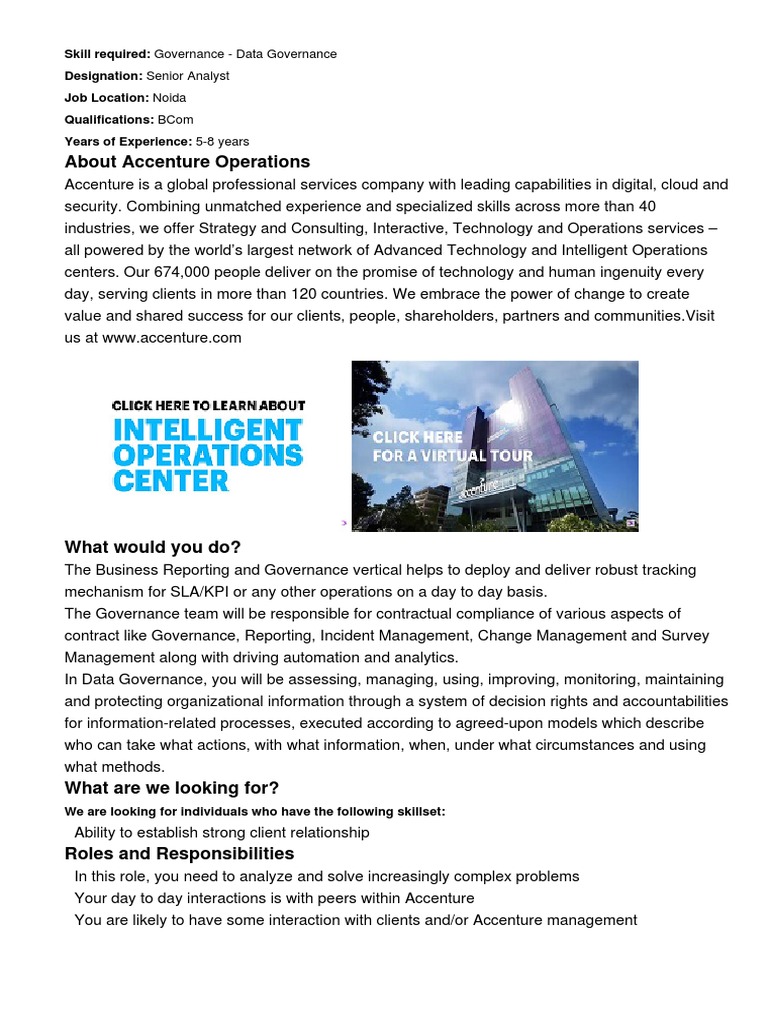 JD Senior Analyst Governance | PDF | Governance | Accenture