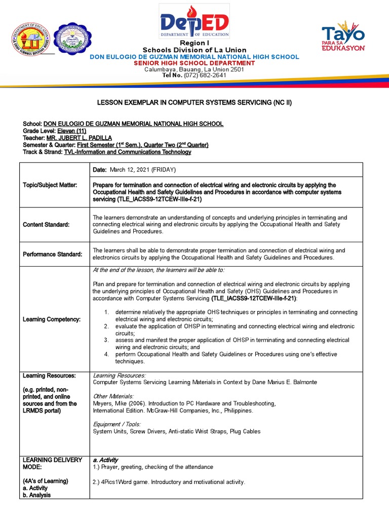 Lesson Exemplar in Computer Systems Servicing (NC Ii) : Region I ...