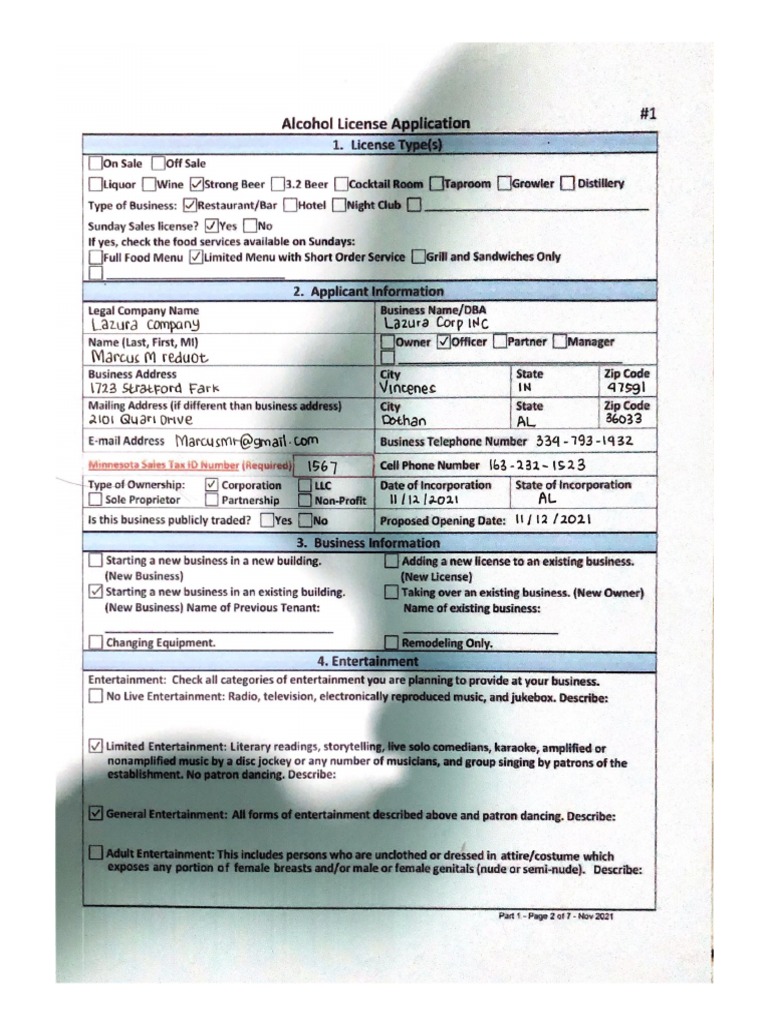 Alcohol License Application | PDF