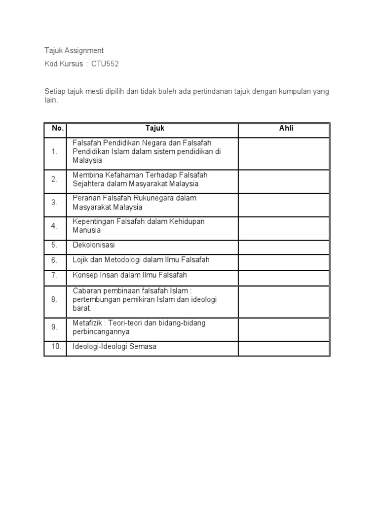 Tajuk Assignment CTU552 | PDF
