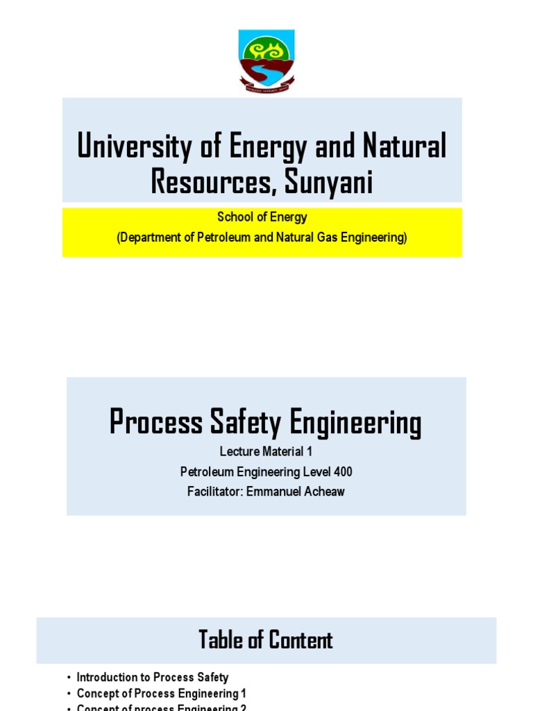 Process Safety Engineering Lecture 1 Pdf Occupational Safety And