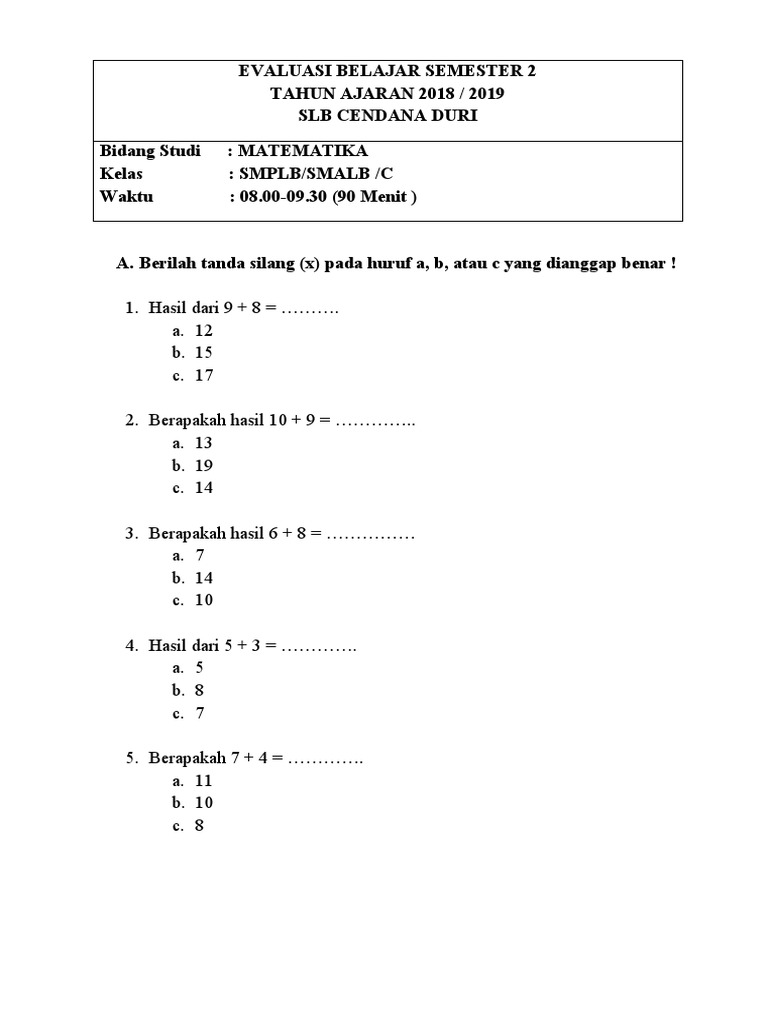 Soal Matem SDLB | PDF | Metode & Bahan Ajar