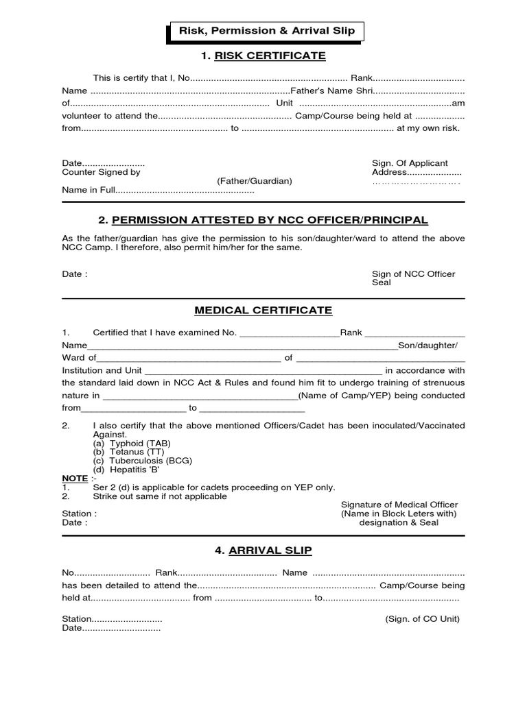 NCC Camp Form | PDF
