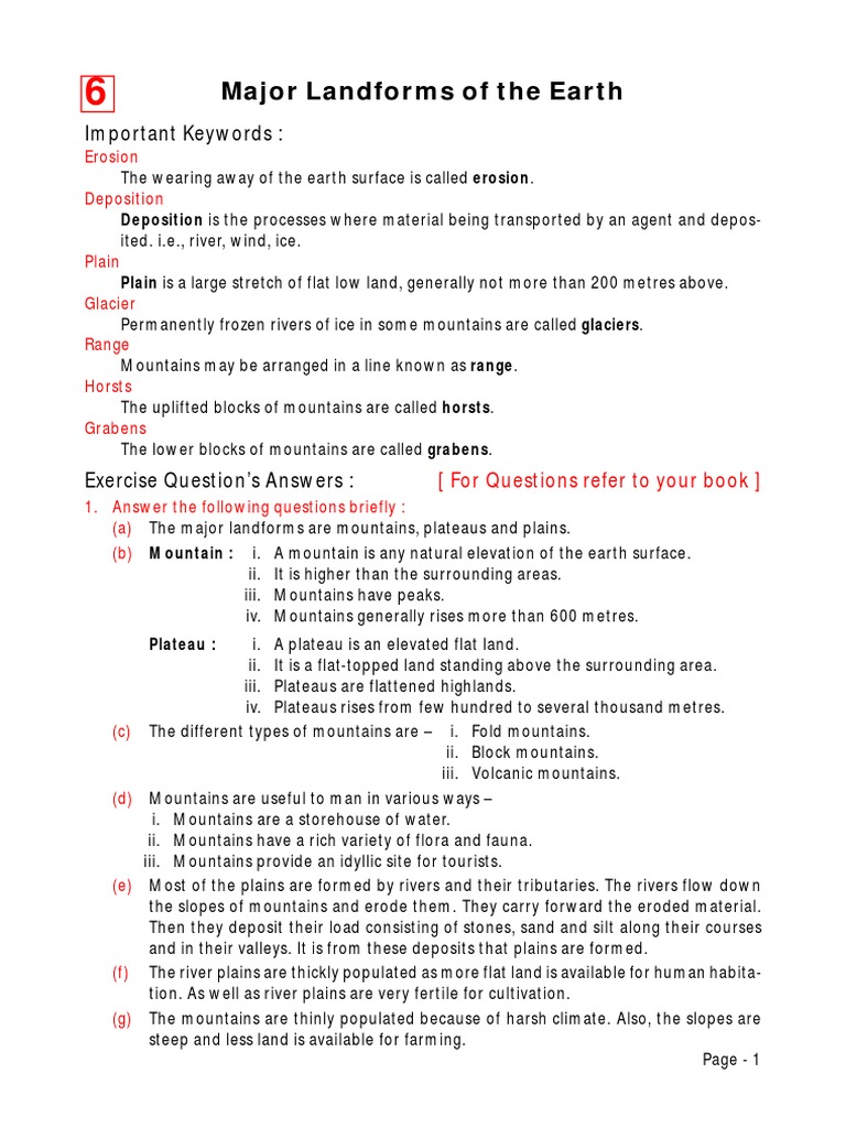 Class VI (Geography - Chapter 6) - Full | PDF | Mountains | Plateau