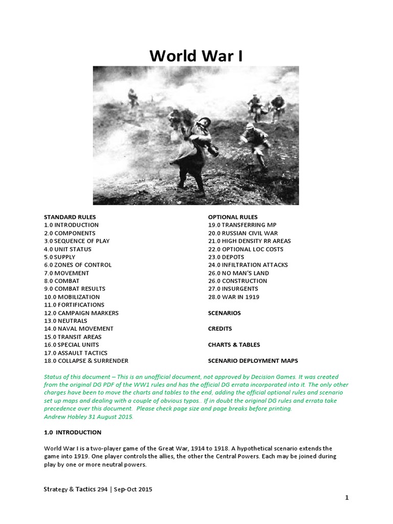 World War I: Standard Rules Optional Rules | Download grátis PDF | Fortification | Central Powers