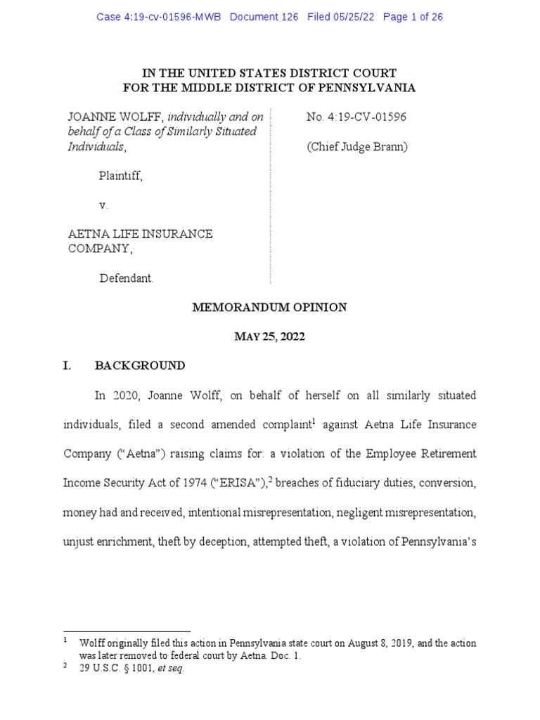 Aetna V Wolff | PDF | Class Action | Lawsuit
