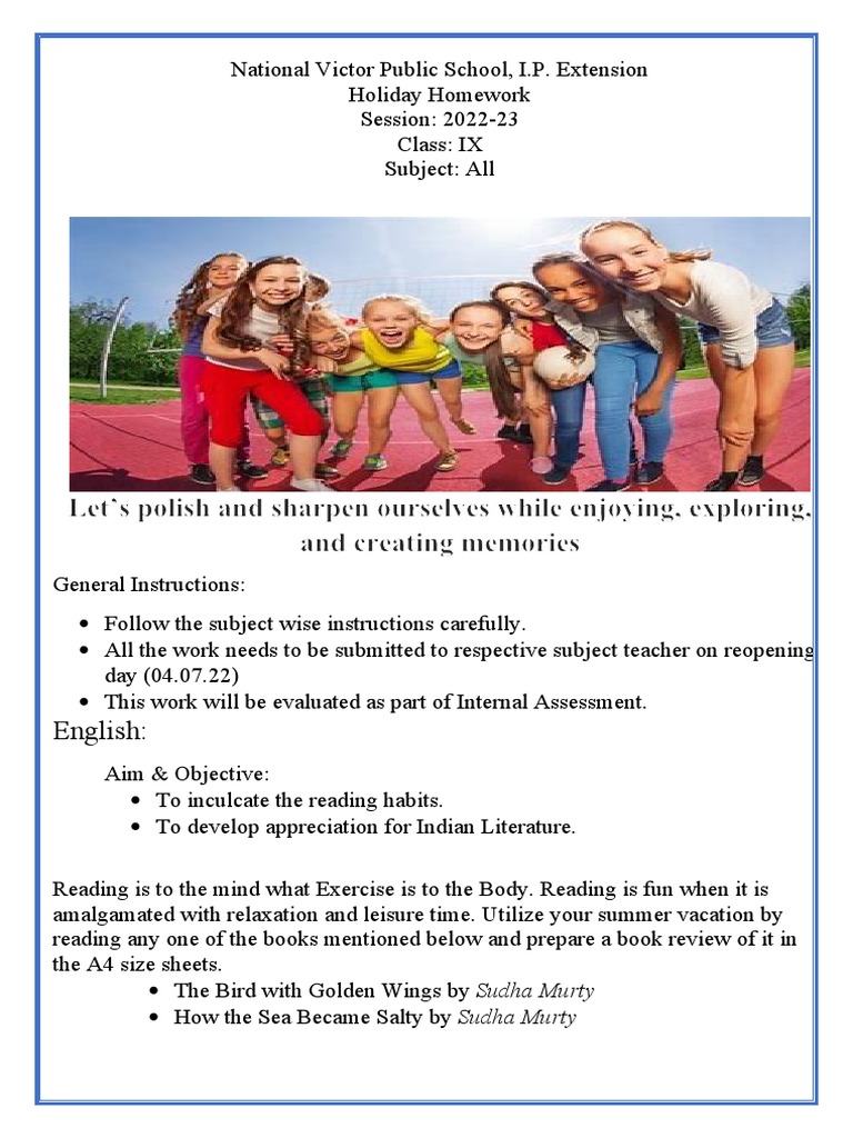 National Victor Public School Holiday Homework Class IX Review | PDF ...