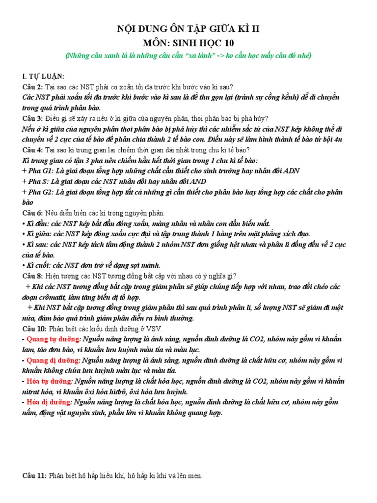 Đề Cương Sinh Học GK2 (Đã Sửa) | PDF