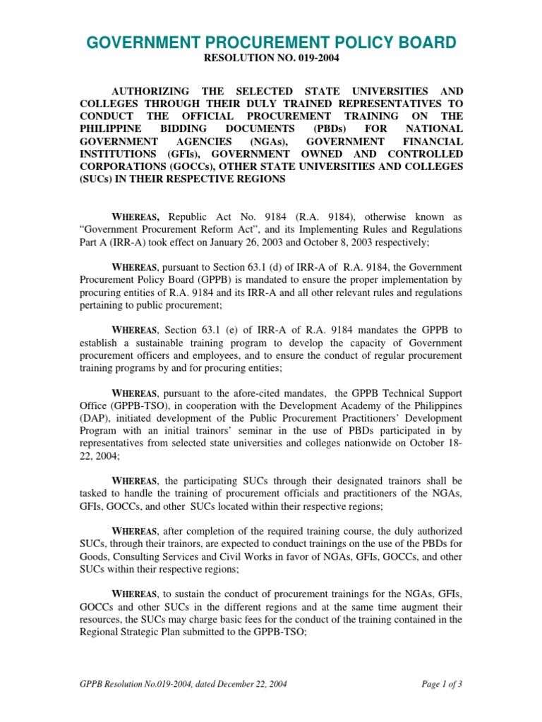 GPPB Resolution No. 19-2004 | PDF | Mindanao | Government