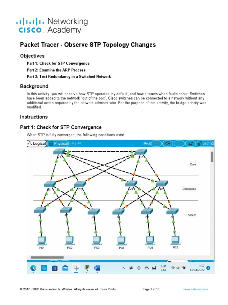 2.2.1 Packet Tracer - Observe STP Topology Changes | PDF | Computer ...
