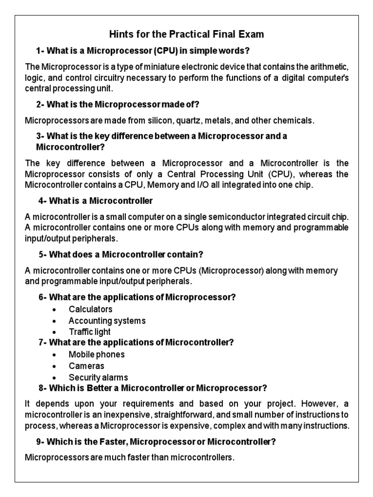 Hints For The Practical Final Exam | PDF | Microprocessor | Microcontroller