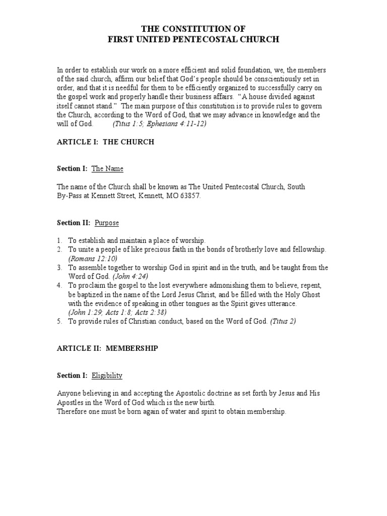 The Constitution of First United Pentecostal Church | PDF | Christian ...