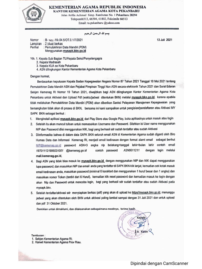 Surat Pemutakhiran Data Mandiri | PDF