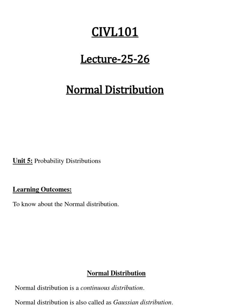 Lecture 25-26-Normal Distribution | PDF | Normal Distribution ...
