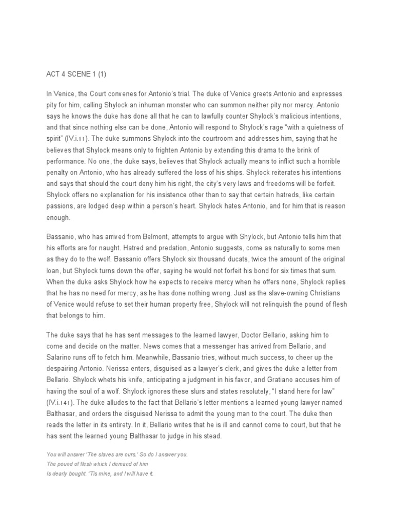 Merchant of Venice Act 4 Scene 1 | PDF | The Merchant Of Venice | Shylock