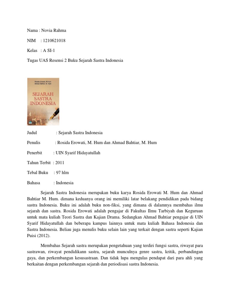Resensi Buku Sejarah Sastra Indonesia | PDF