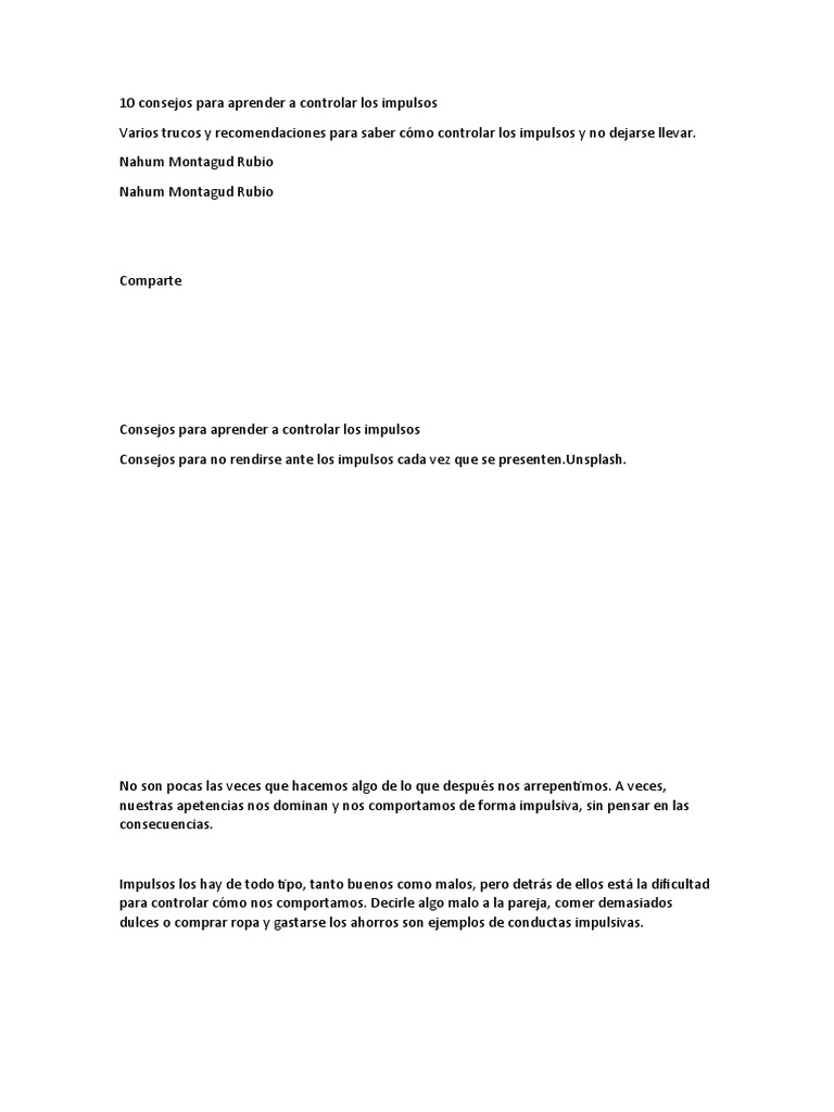 10 Consejos para Aprender A Controlar Los Impulsos | PDF | Ansiedad ...