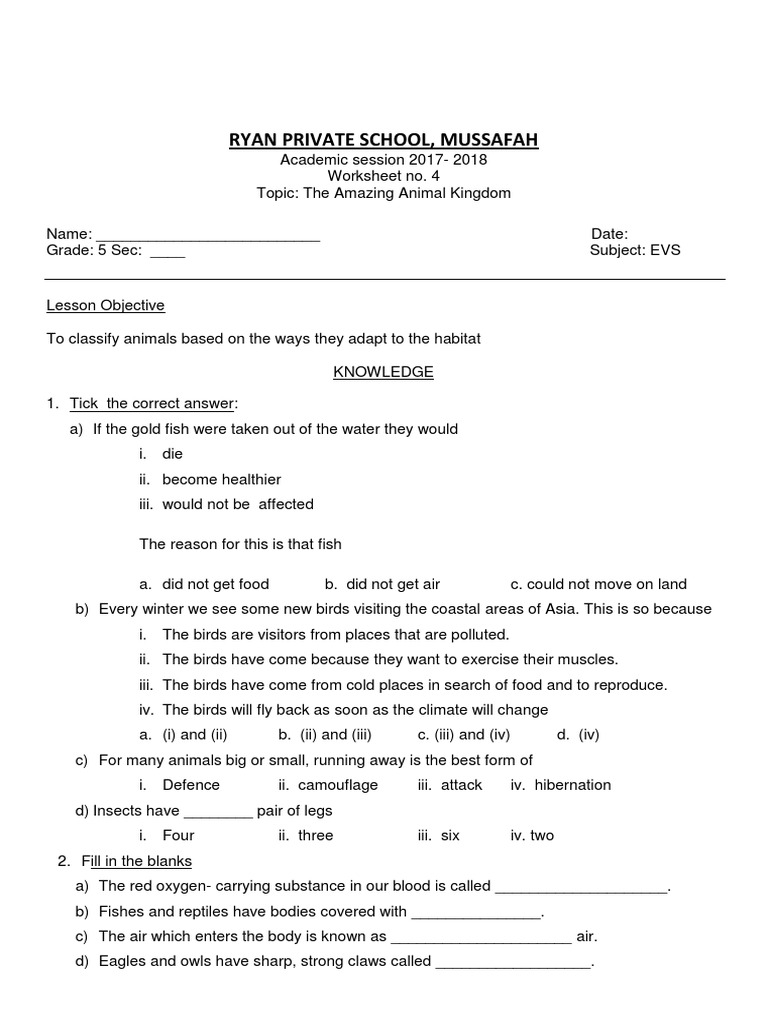 EVS GR 5 - Worksheet Le 2. No 2docx | PDF | Understanding | Birds
