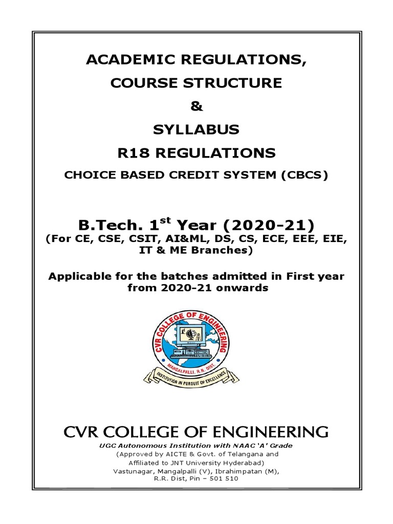 BTech 1st Year R18 Syllabus A.Y 2020-21 | PDF | Bachelor Of Science ...