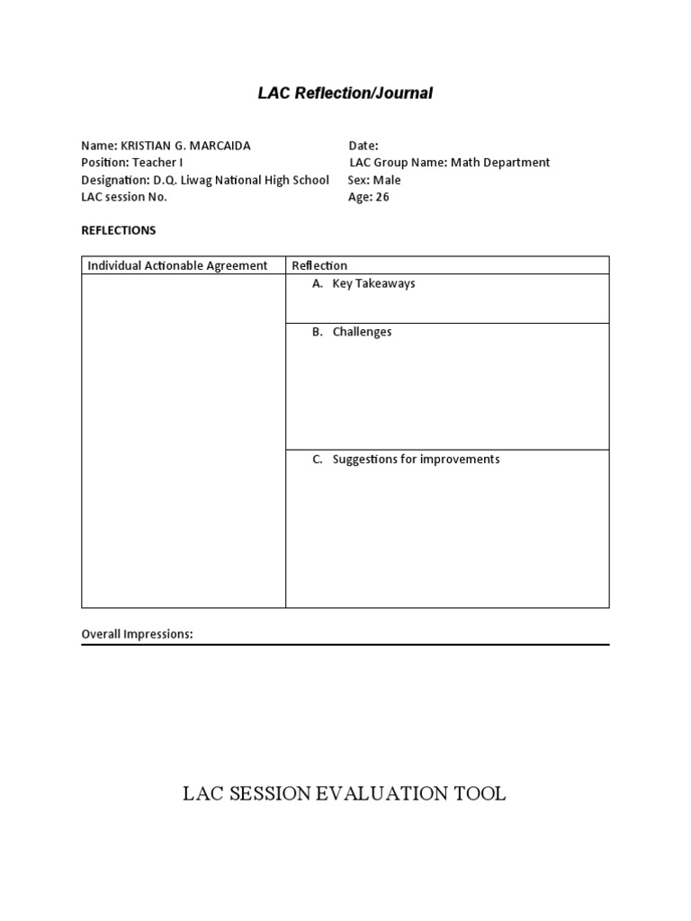 Lac Session Evaluation Tool | PDF | Education Theory | Applied Psychology