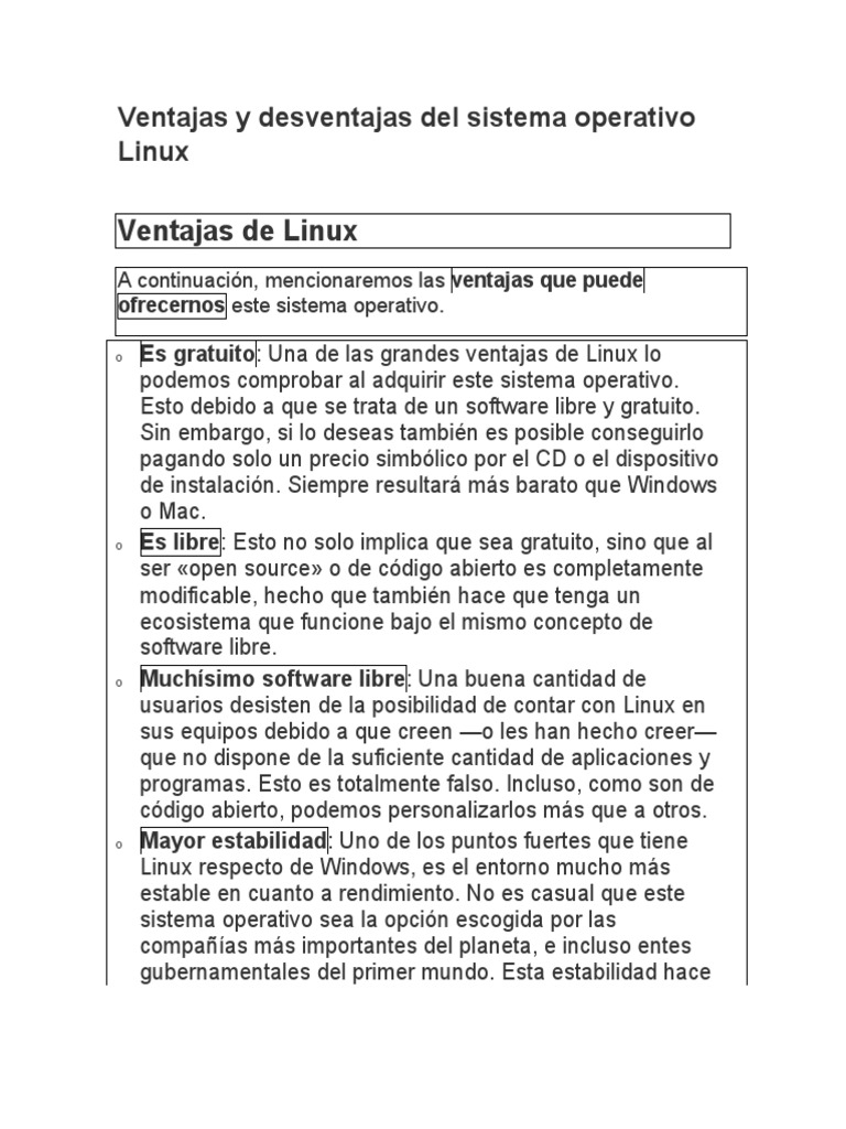 Ventajas y Desventajas Del Sistema Operativo Linux | PDF | Distribución ...