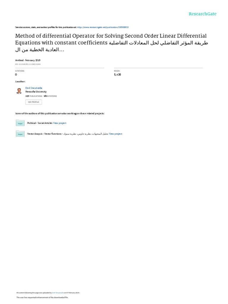 Method of differential Operator for Solving Second Order Linear Differential Equations with ...