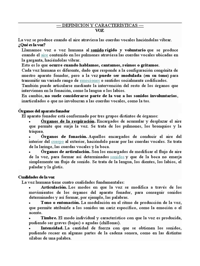 La Voz Definición y Características | PDF | Voz humana | Sonido