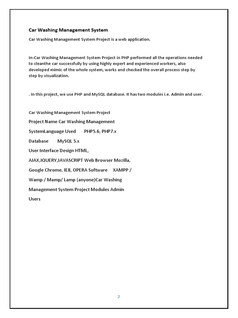 Car Washing Management System | PDF | Application Software | Php