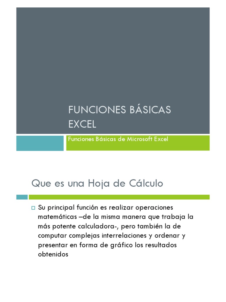 FUNCIONES BASICAS EXCEL Funciones Basica | PDF | Microsoft Excel | Fórmula