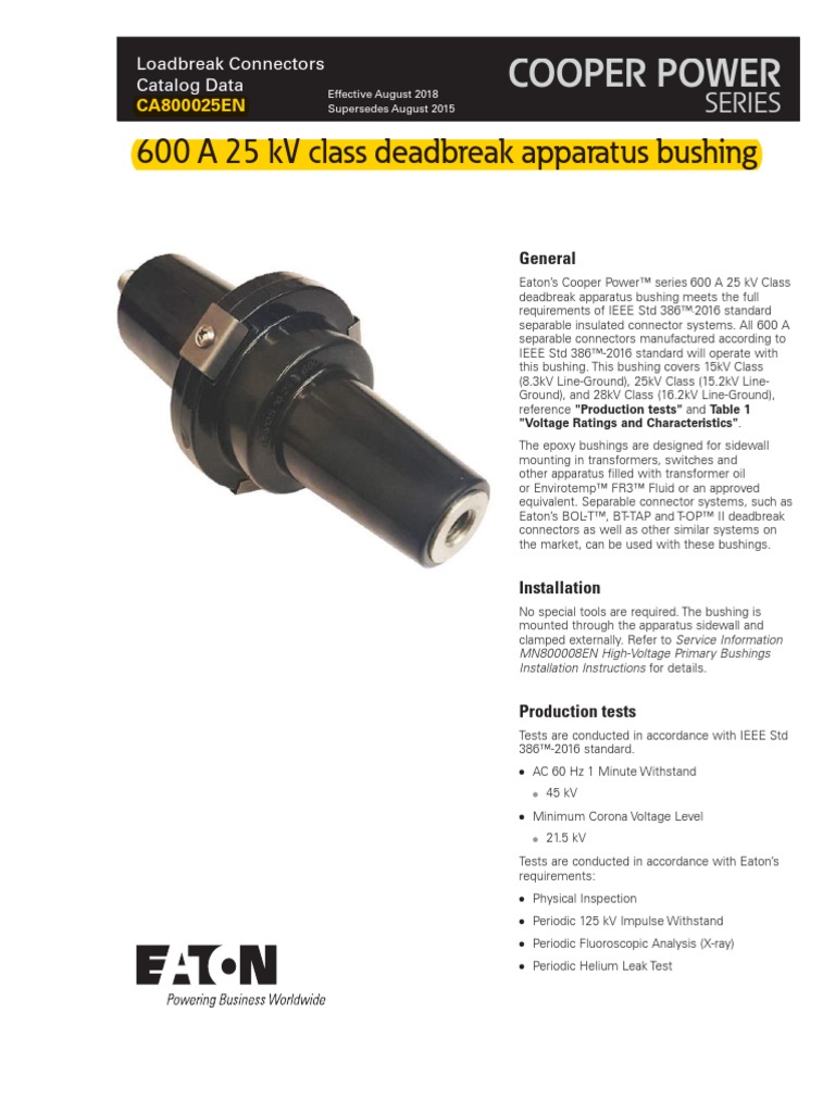 600A - 15 and 25kV Deadbreak-Bushing-CA800025EN | PDF | Transformer ...
