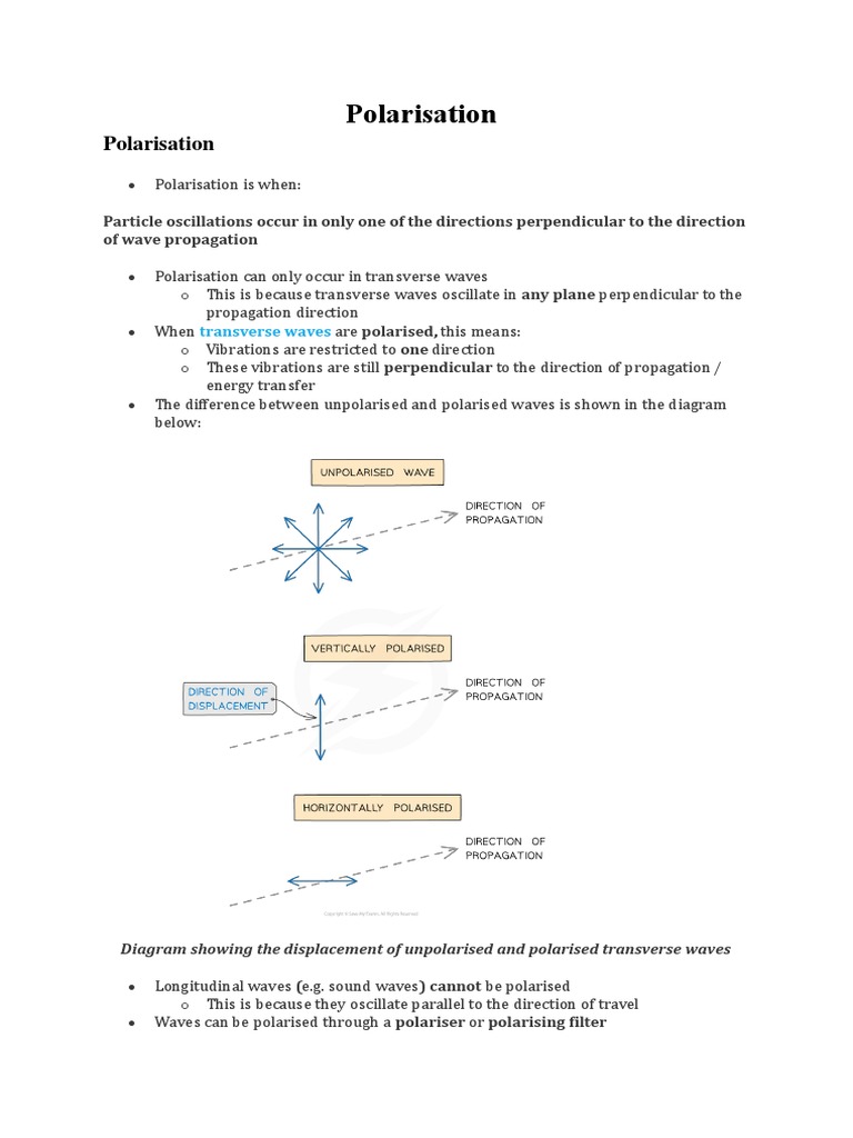 Polarisation Revision Notes Pdf Polarization Waves Waves
