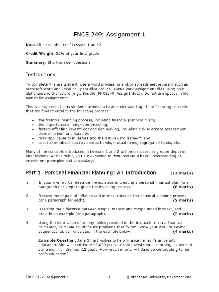 FNCE 249: Assignment 1: Instructions | PDF | Bonds (Finance) | Investing