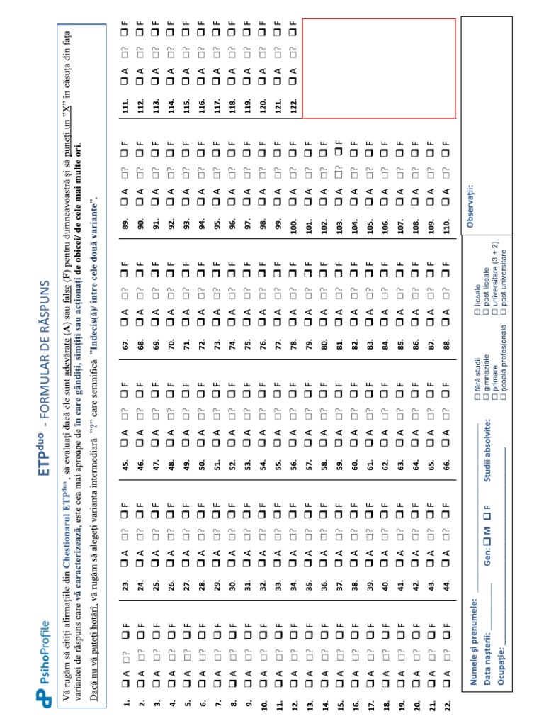 Foaie de Raspuns ETPduo | PDF